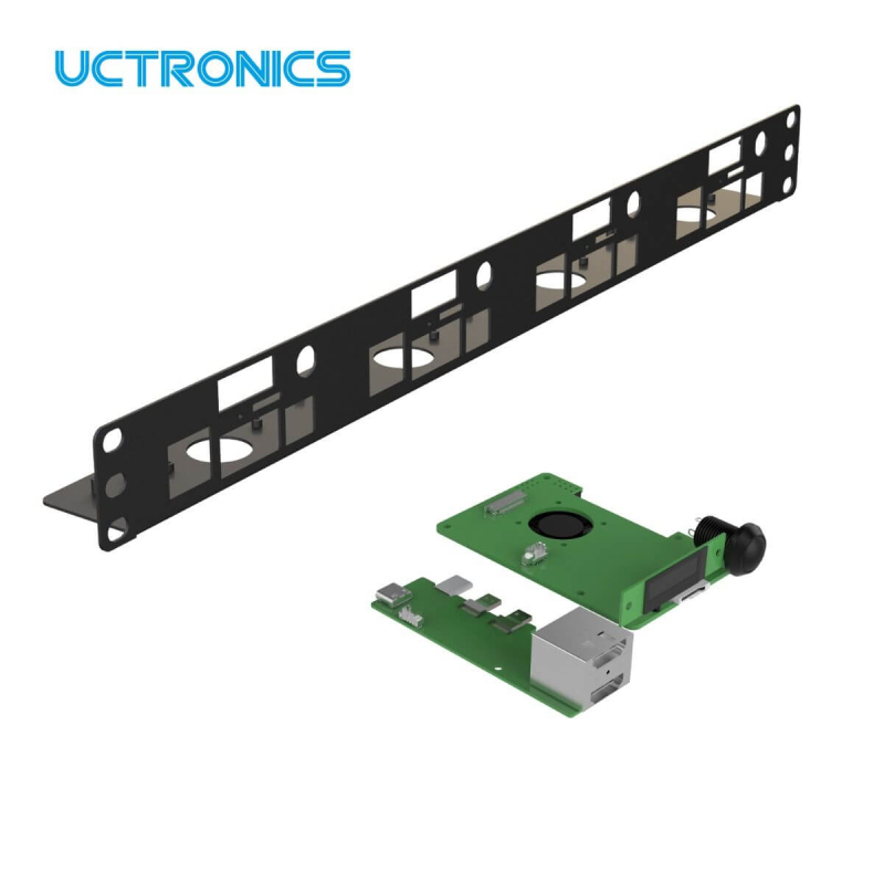 BRACKET RACK 19" 1U PARA RASPBERRY PI 4 CON PANTALLA OLED, INTERRUPTOR ...